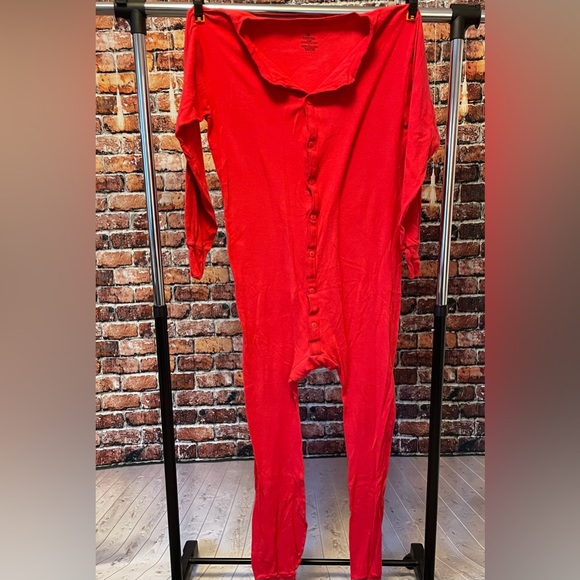 Vintage | Underwear & Socks | Union Suit Onesie Red Mens Full Button ...